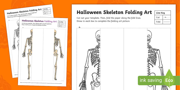 Halloween Skeleton Folding Art Template - Twinkl