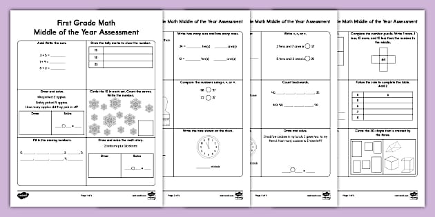 First Grade Middle of the Year Math Assessment - Twinkl
