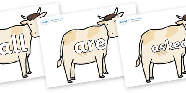 Tricky Words on Cows (Teacher-Made) - Twinkl