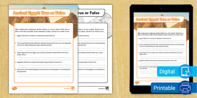 Sixth Grade Ancient Egypt True or False Assessment - Twinkl