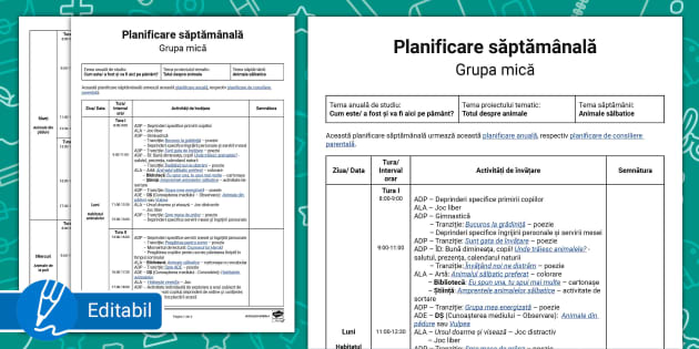FREE! - Animale sălbatice – Planificare săptămânală grupa mică
