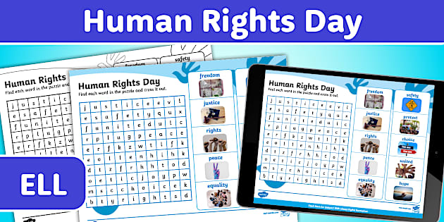 Human Rights Day Word Search for ELL (Teacher-Made) - Twinkl