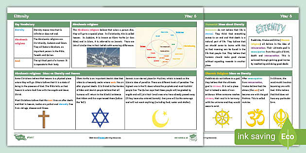 RE Knowledge Organiser: Eternity Y6 (teacher made) - Twinkl