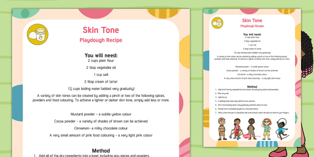 Skin Tone Playdough Recipe (teacher made)
