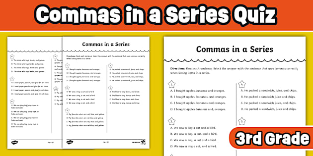 Third Grade Commas in a Series Quiz