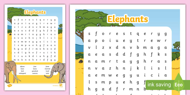 Elephant Word Search (teacher made) - Twinkl