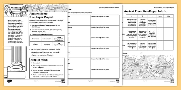 Sixth Grade Ancient Rome One-Pager Project (teacher made)