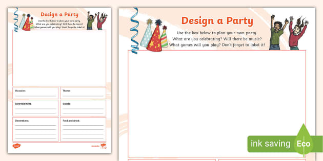 Design a Party Worksheet (teacher made) - Twinkl