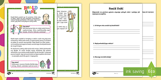 FREE! - Roald Dahl - Czytanie ze zrozumieniem - Twinkl
