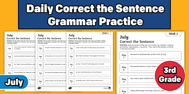* NEW * Third Grade July Daily Correct the Sentence Grammar Practice