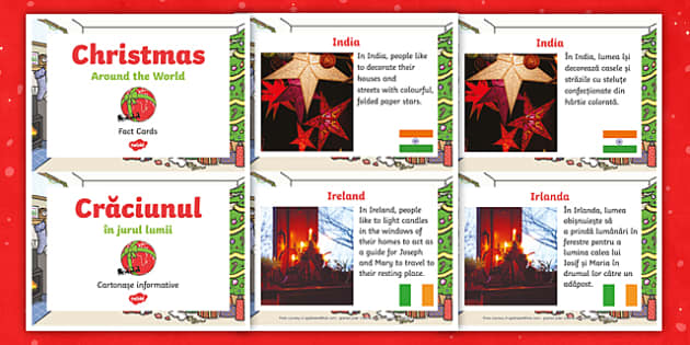 Christmas Around the World Fact Cards English/Romanian - EYFS Christmas