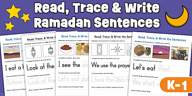 Read, Trace, and Write Ramadan Sentences Worksheets