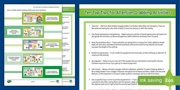 Ten Top Tips for Attention Grabbing Activities