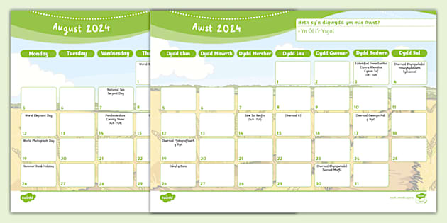 FREE! - Calendr Digwyddiadau Mis Awst/August Events Calendar 2023