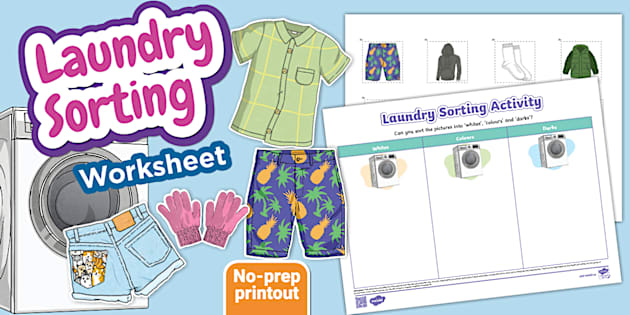 Laundry Sorting Worksheet - Twinkl