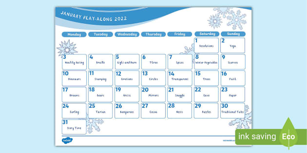 January Play-Along Calendar (2022) (teacher made) - Twinkl