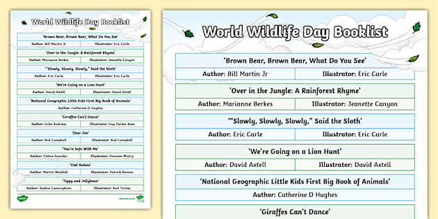 World Wildlife Day Booklist (teacher made) - Twinkl