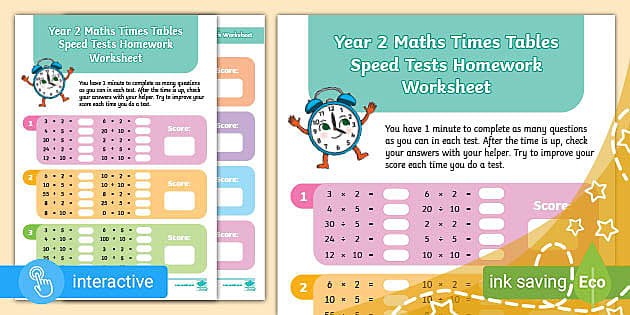 Maths Times Tables Worksheet Primary Resources Year 2