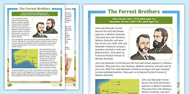 Australian Early Inland Explorers – Forrest Brothers Fact File