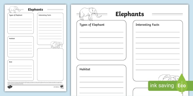 Elephant Fact File Template,elephants (Hecho por educadores)