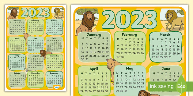 FREE! - Lion Themed 2023 Wall Calendar (teacher made)