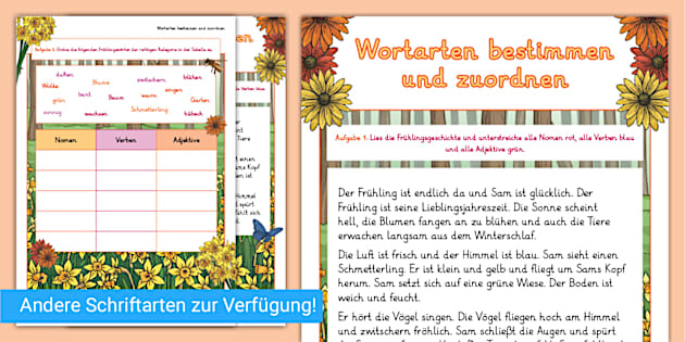 Wortarten unterscheiden und zuordnen - Arbeitsblatt