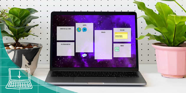 Purple Galaxy | Desktop Organiser (teacher made) - Twinkl