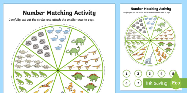 Number Matching Pegs Activity Dinosaur Themed (teacher made)