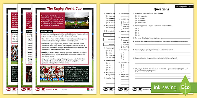 FREE! - LKS2 The Rugby World Cup Reading Comprehension
