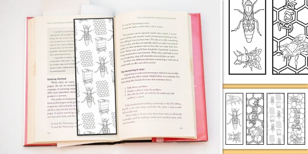 Bee Themed Colouring Bookmarks | Twinkl Party (teacher made)