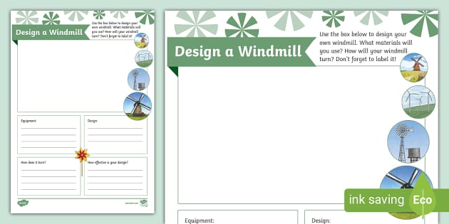 Design a Windmill Worksheet (teacher made) - Twinkl