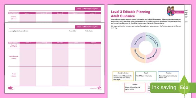 Level 3 Phonics Editable Weekly Plan - Twinkl Phonics - EYFS