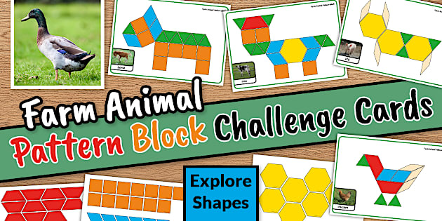 Farm Animal Pattern Block Challenge Cards