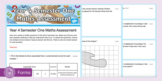 Year 4 Semester One Maths Assessment Google Form - Twinkl