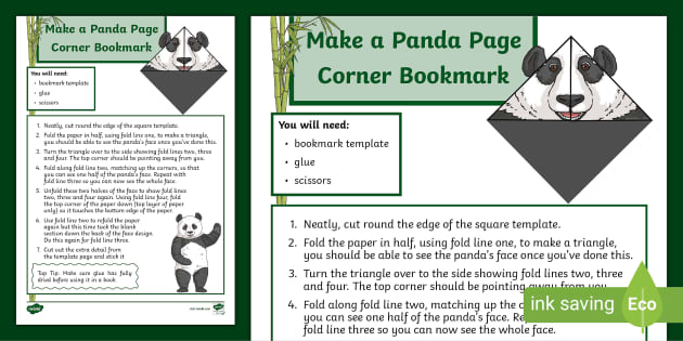 FREE! - Panda Corner Bookmark Instructions (teacher made)