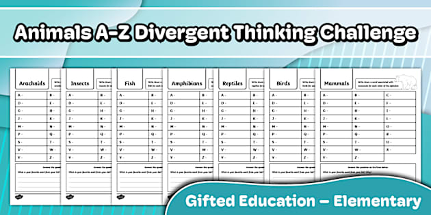 Animals A-Z Divergent Thinking Challenge Tasks for Gifted
