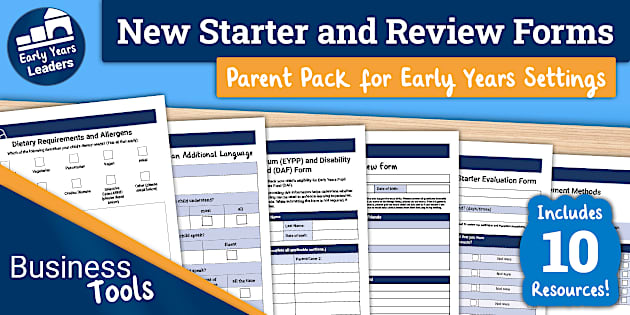 New Starter and Review Forms Parent Pack for Kindergarten