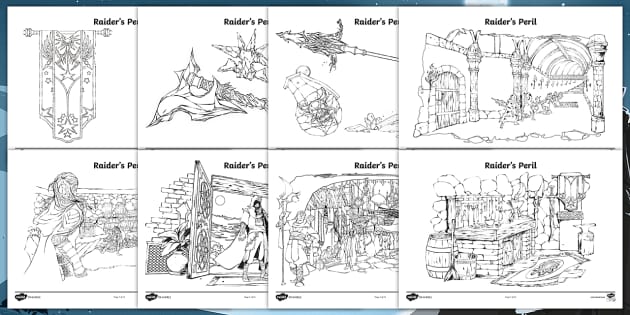 KS2 Fantasy Gaming Adventure Story 'Raider's Peril' Colouring Pages