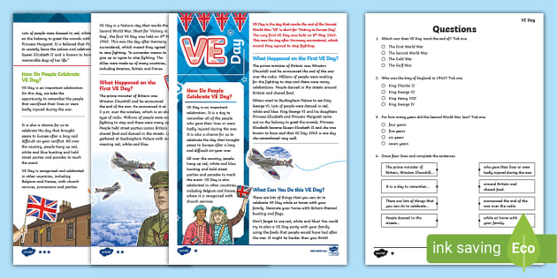 LKS2 VE Day: Reading Comprehension (Teacher-Made) - Twinkl