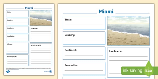 Miami Fact File Template, Miami, Florida, USA (teacher made)