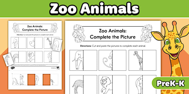 Zoo Animals: Complete the Picture Cut and Paste Worksheet