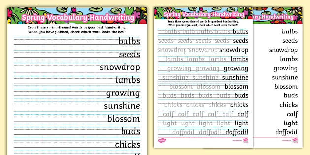 Spring Vocabulary Left-Handed Handwriting Activity Sheets Spring Vocabulary Left-Handed Handwriting Activity Sheets