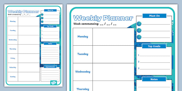 Space-Themed Weekly Planner (teacher made) - Twinkl