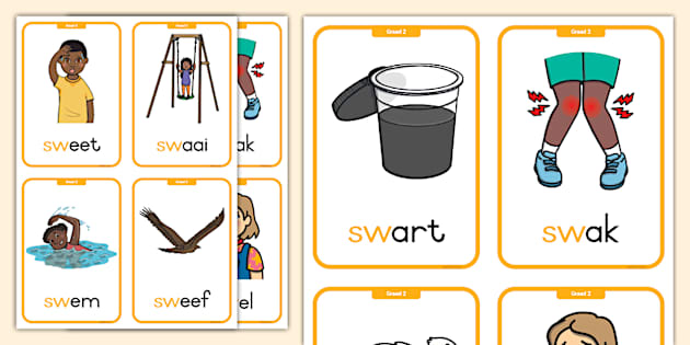 Graad 2 Klanke Flitskaarte Beginklank sw (teacher made)