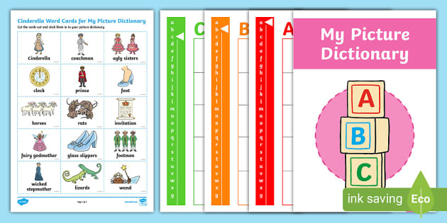 Cinderella Themed Picture Dictionary Word Card Set - cinderella