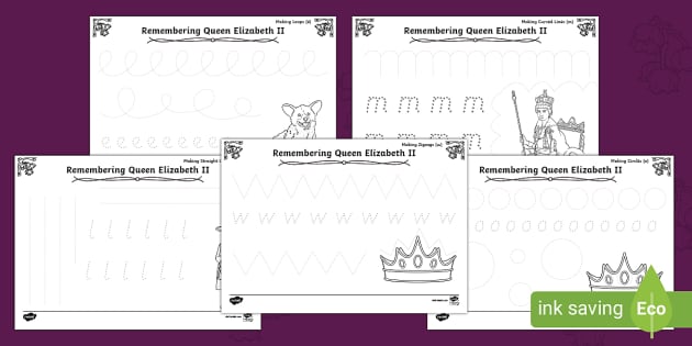 FREE! - Remembering Queen Elizabeth II Pencil Control Sheets - EYFS