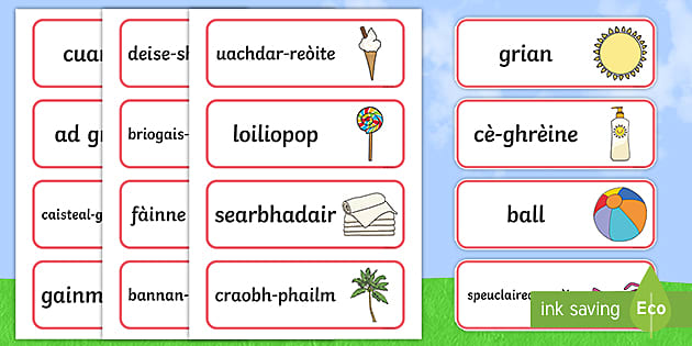 Summer Word Cards in Gaelic (teacher made)