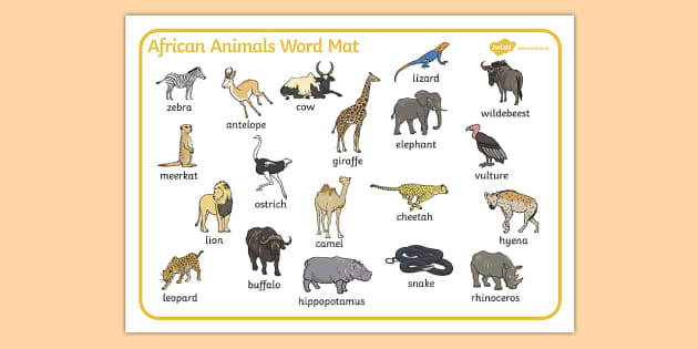 FREE! - African Animals Word Mat - Africa, animals, Safari, word mat