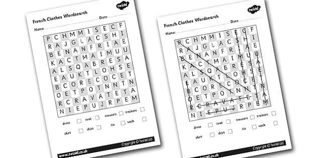 French Clothes Wordsearch (teacher made)