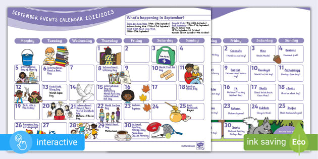 September Event and Play-Along Calendar Pack (teacher made)